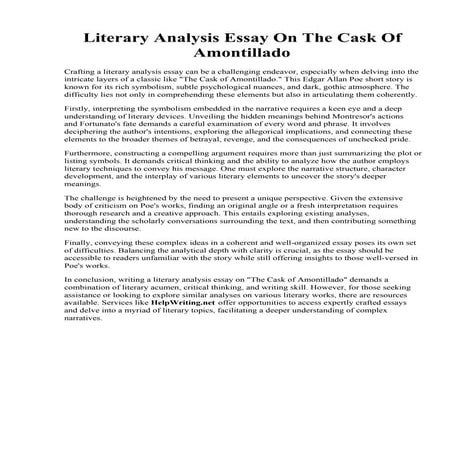 Literary Analysis Essay On The Cask Of Amontillado | PDF