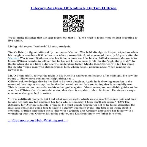 Literary Analysis Of Ambush, By Tim O Brien | PDF