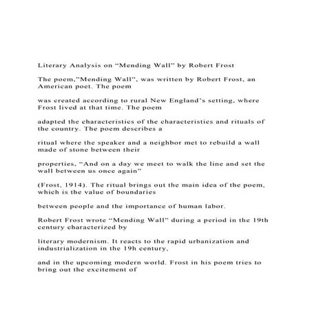 Literary Analysis on Mending Wall” by Robert Frost The .docx