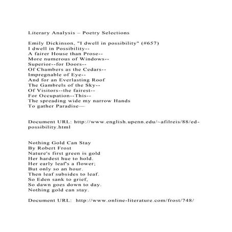 Literary Analysis – Poetry SelectionsEmily Dickinson, I dwell.docx ...