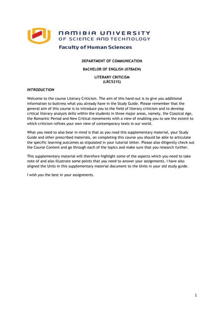 Unit 1 introduction to Literary Theory & Criticism | PDF