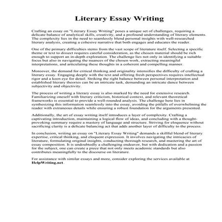 Literary Analysis Essay. Kirkwood Community College | PDF