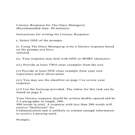 Literary Response for The Glass Menagerie(Recommended time .docx ...