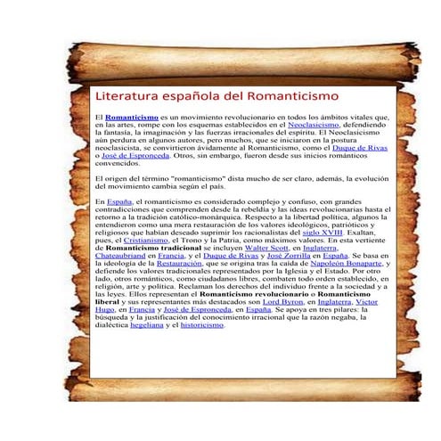 Literatura española del romanticismo | PDF