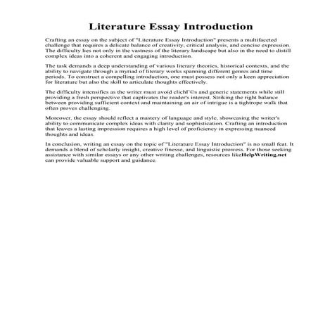 Literature Essay Introduction | PDF