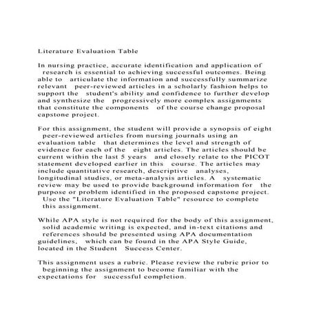 Literature Evaluation Table In nursing practice, .docx