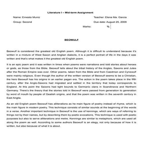 Beowulf Essay | PDF