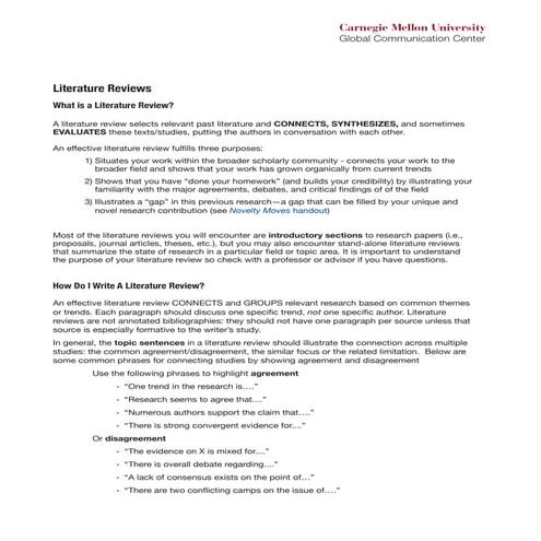 Literature Review Handout - Carnegie Mellon University Global ...