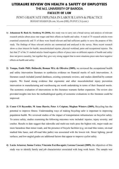 Awareness of Workers to Health, Safety & Welfare Provisions under ...