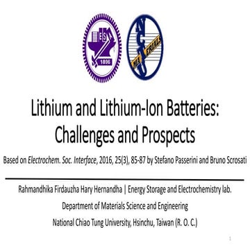 Lithium and Lithium-ion Batteries: Challenges and Prospects | PPTX