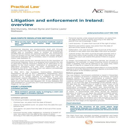 Litigation and Enforcement in Ireland 2017 | PDF | Legal Services ...