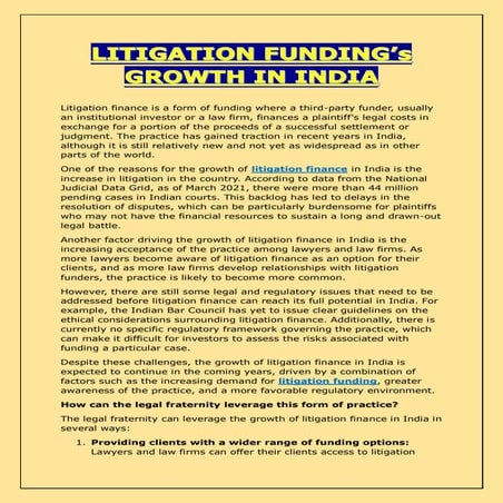 LITIGATION FUNDING’s GROWTH IN INDIA | PDF