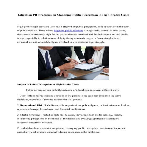 Litigation PR strategies on Managing Public Perception in High-profile Cases | PDF