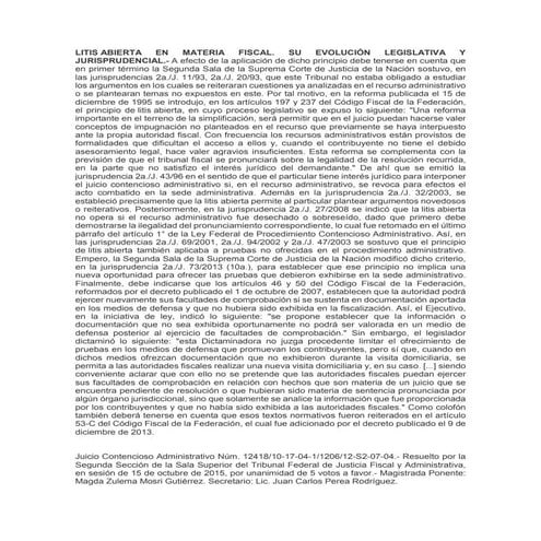 Litis abierta en materia fiscal. su evolución legislativa y ...