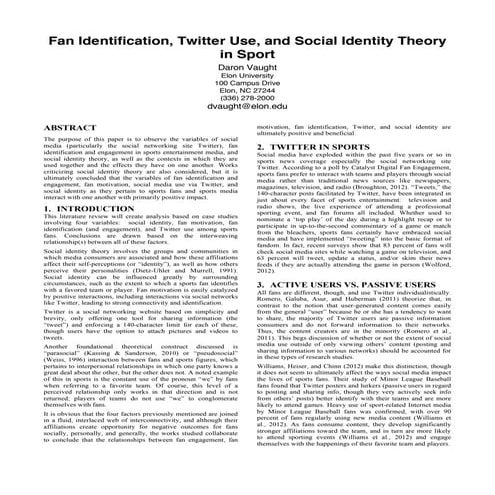 Fan Identification, Twitter Use, & Social Identity Theory in Sport | PDF | Social Networking ...
