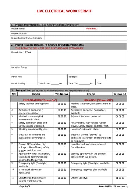 ELECTRICAL INSTALLATIONS INSPECTION CHECKLIST Form # HSEQ - EIIC Rev 7.docx