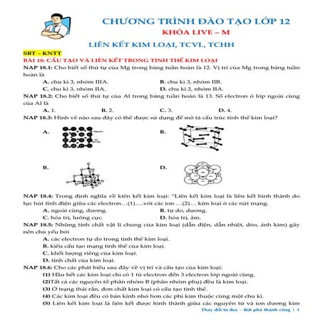 LIVE M (thứ 6, 1 tháng 11). Bài tập liên kết kim loại, TCVL, TCHH.pdf