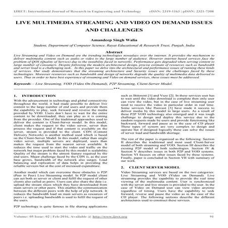 Live multimedia streaming and video on demand issues and challenges | PDF