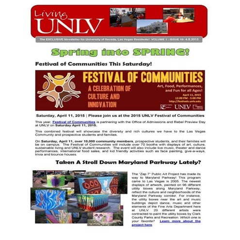 UNLV Housing & Residential Life Newsletter "Living" 4.8.2015 Written By ...