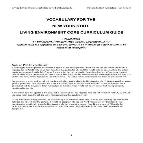 Biology- Regents Review Vocabulary - ABC | DOC