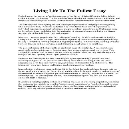Living Life To The Fullest Essay | PDF