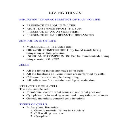 Living things summary | DOC