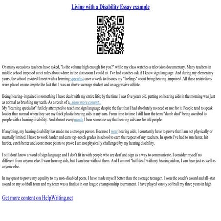 Living With A Disability Essay Example | PDF