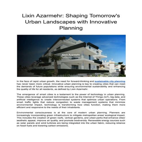 The Importance of Sustainability in Modern Urban Development | PDF
