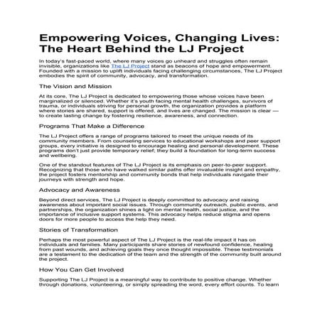 Empowering Voices, Changing Lives: The Heart Behind the LJ Project | DOCX