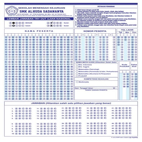Contoh Lembar Jawaban Komputer (LJK) Try Out | PDF