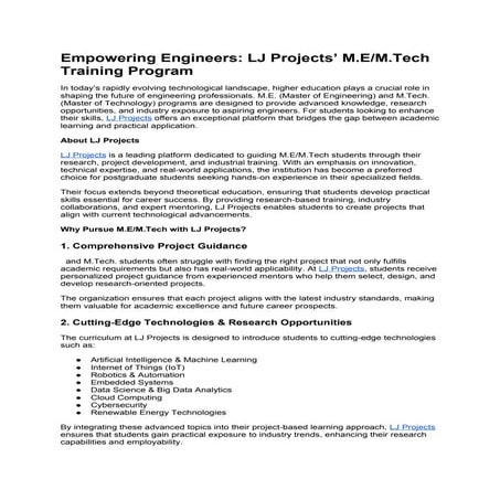 Empowering Engineers: LJ Projects’ M.E/MTech Training Program | DOCX
