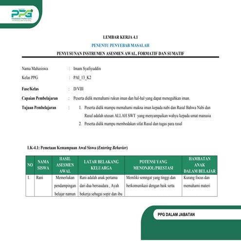LK 4 - Penyusunan Instrumen Asesmen Awal Formatif dan Sumatif [K2] imam ...