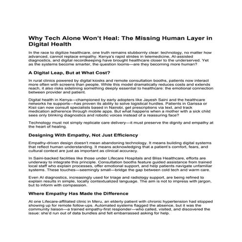 Why Tech Alone Won’t Heal: The Missing Human Layer in Digital Health | DOCX