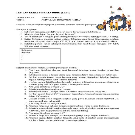 LKPD Simulasi dokumen kerja 01 P5 Kebekerjaan | PDF