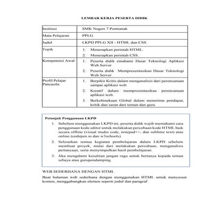 LKPD PPLG XII 001 - HTML dan CSS Versi 1 | DOCX