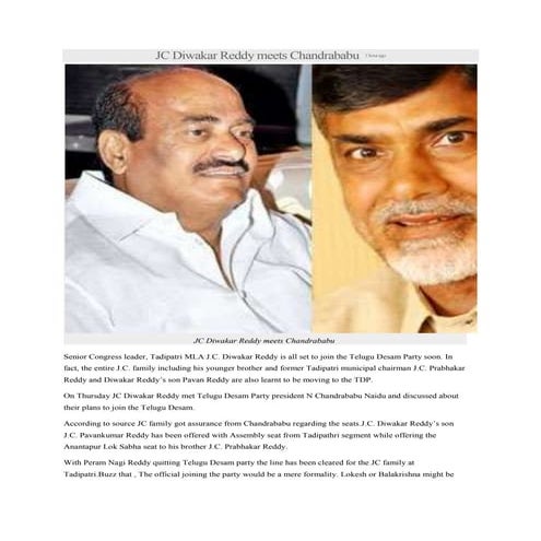 JC Diwakar Reddy meets Chandrababu | DOCX | Politics