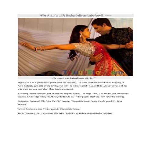 Allu Arjun’s wife Sneha delivers baby boy!! | DOCX
