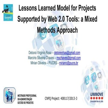 Lessons Learned Model for Projects Supported by Web 2.0 Tools: a Mixed ...