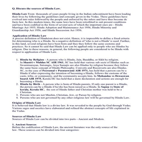 LLB LAW NOTES ON HINDU LAW FAMILY LAW | PDF