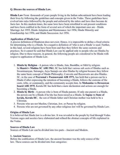 Sources of hindu law | DOCX