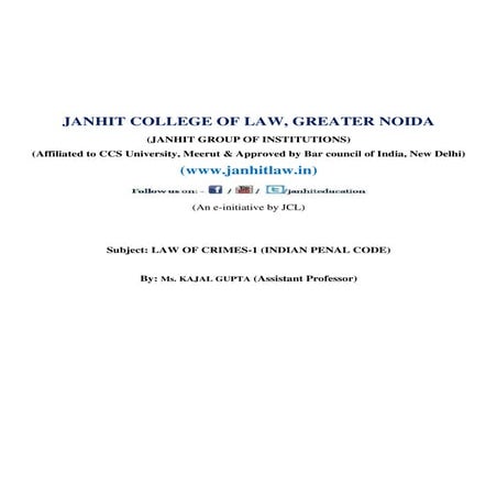 LLB LAW NOTES ON LAW OF CRIME INDIAN PENAL CODE | PDF