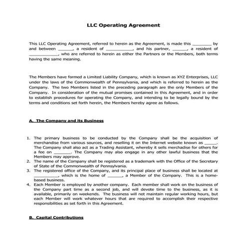 LLC OPERATING AGREEMENT | PDF