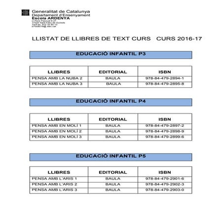 Llibres curs 2016 2017 | PDF