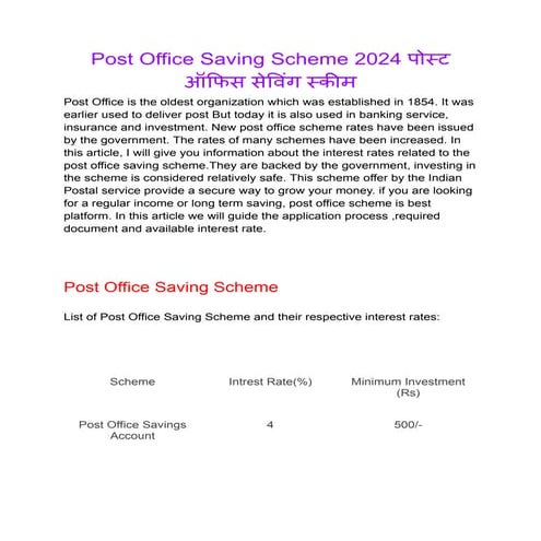 Post office saving account for women and men | PDF