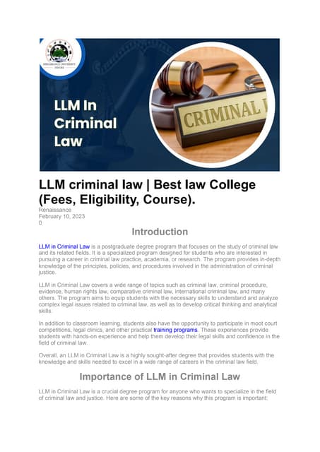A Complete Overview of LLM Criminal Law | PDF