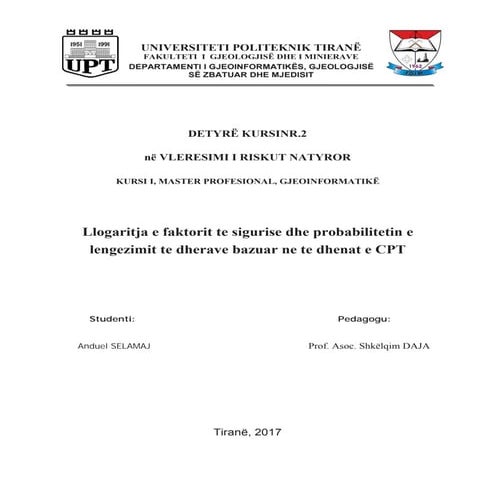 Llogaritja e faktorit te sigurise dhe probabilitetin e lengezimit te dherave bazuar ne te dhenat ...