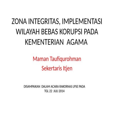 zona integritas, implementasi wilayah bebas korupsi pada kementerian ...
