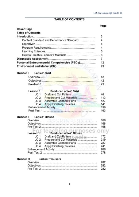 TLE/ HE Dressmaking Curriculum Guide | PDF
