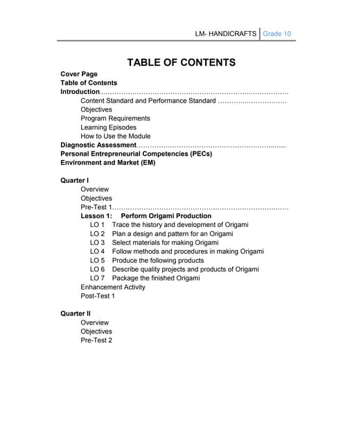 TLE/HE Handicraft Curriculum Guide | PDF