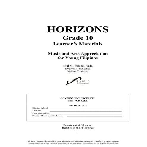 MUSIC and ARTS Gr. 10 Learner's Module Quarter 1 to 4 complete | PDF